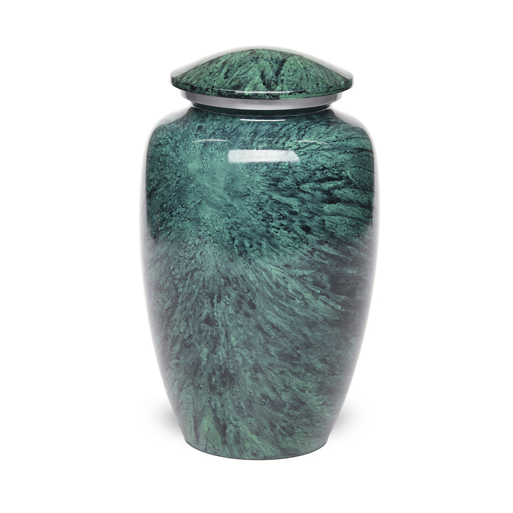 Adult Painted Speckled pattern Brass Urn | Dark Green | Bogati Urn Company