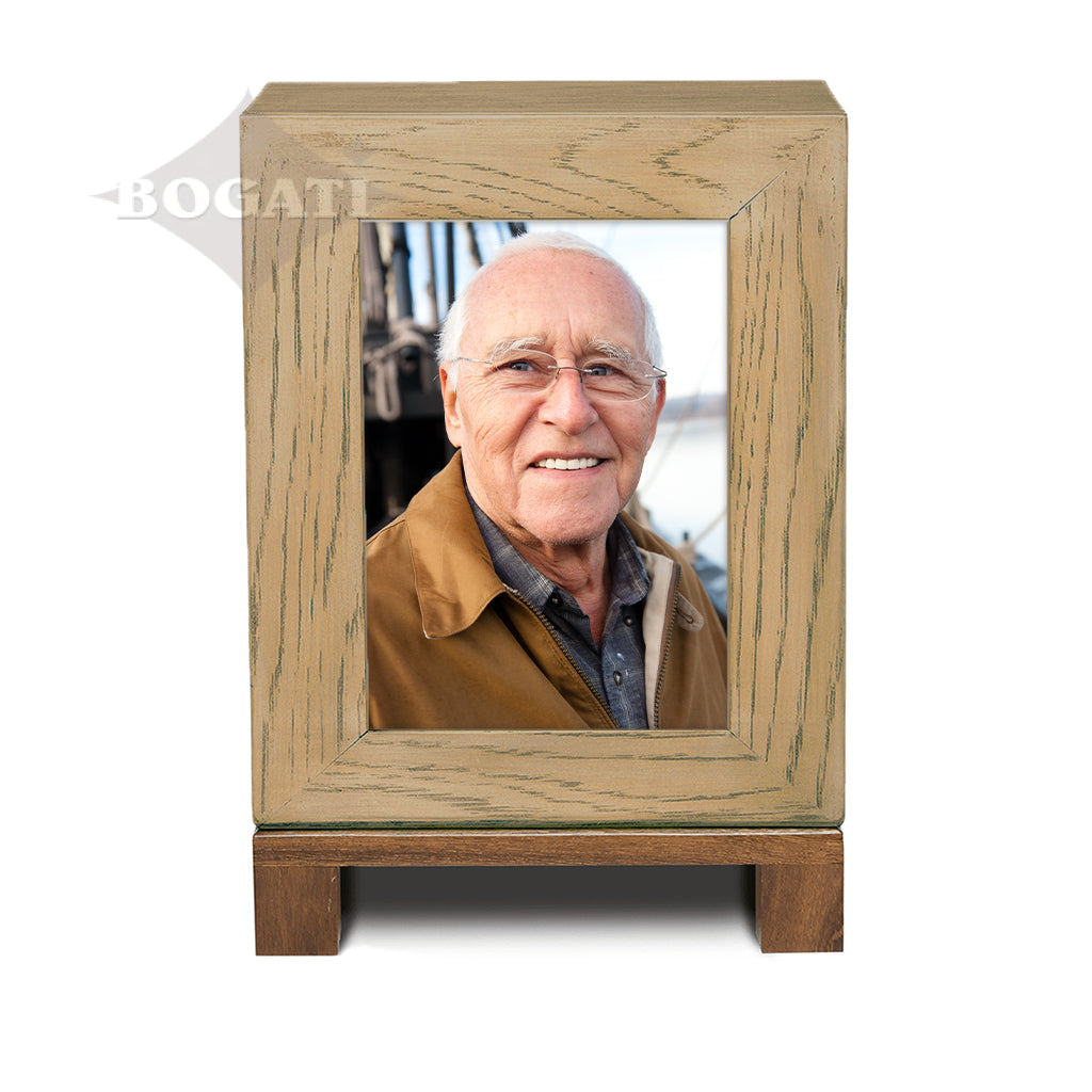 Adult Whitewashed Photo Frame Urn | Bogati Urn Company