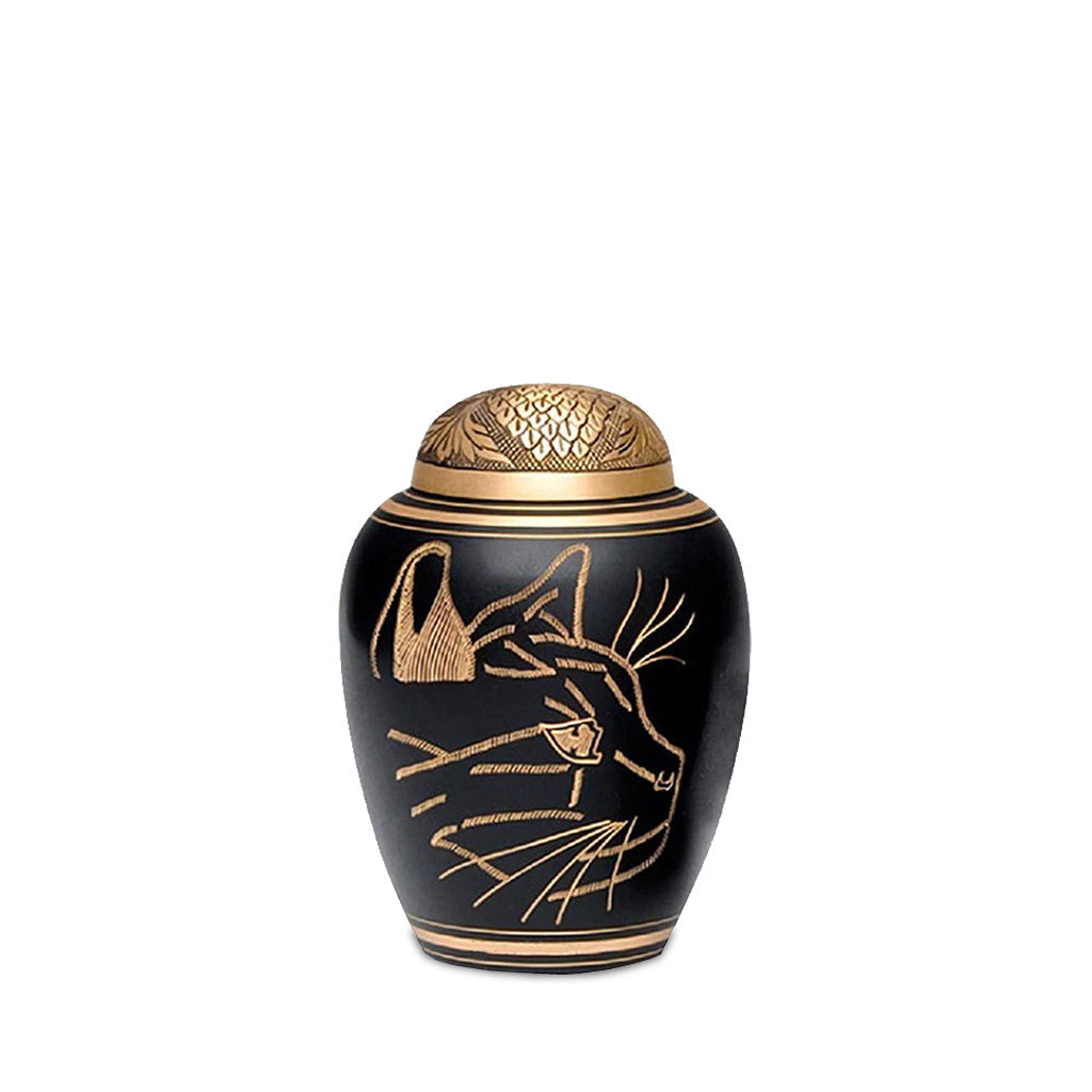 Small Brass Urn with Kitty Face | Bogati Urn Company