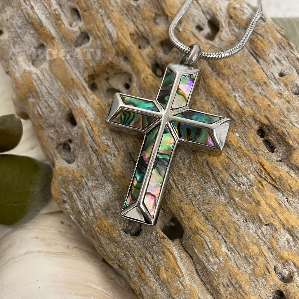 Beveled Abalone Cross | Bogati Urn Company