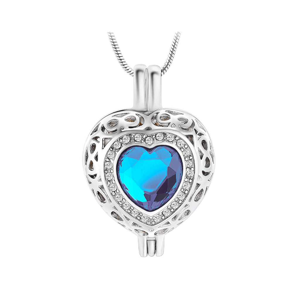 Birthstone Heart Locket | December-Blue Zircon | Bogati Urn Company