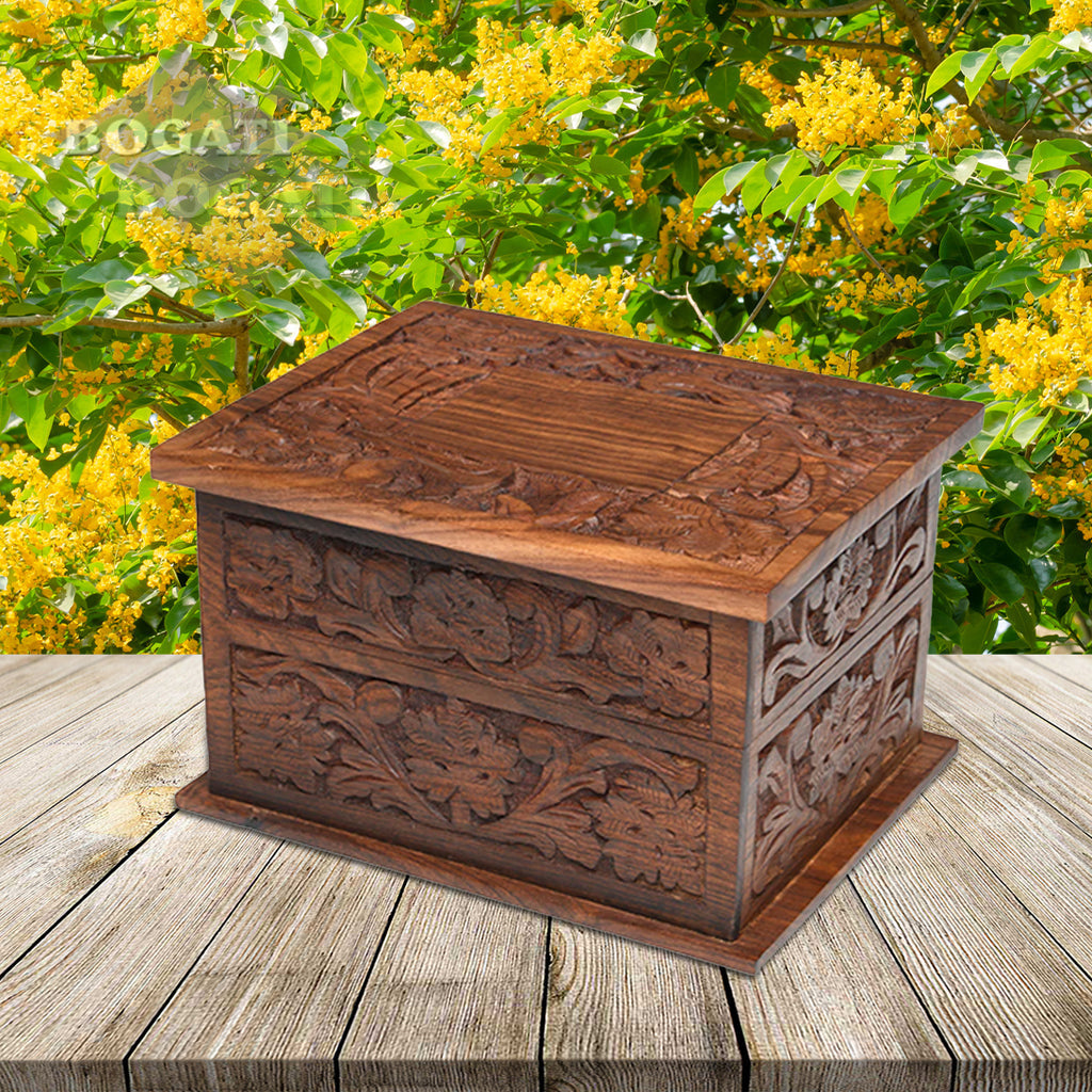 Rosewood Urn with Carving Details | Bogati Urn Company