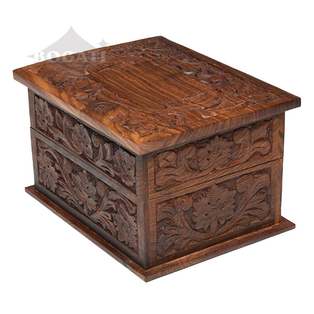 Rosewood Urn with Carving Details | Bogati Urn Company