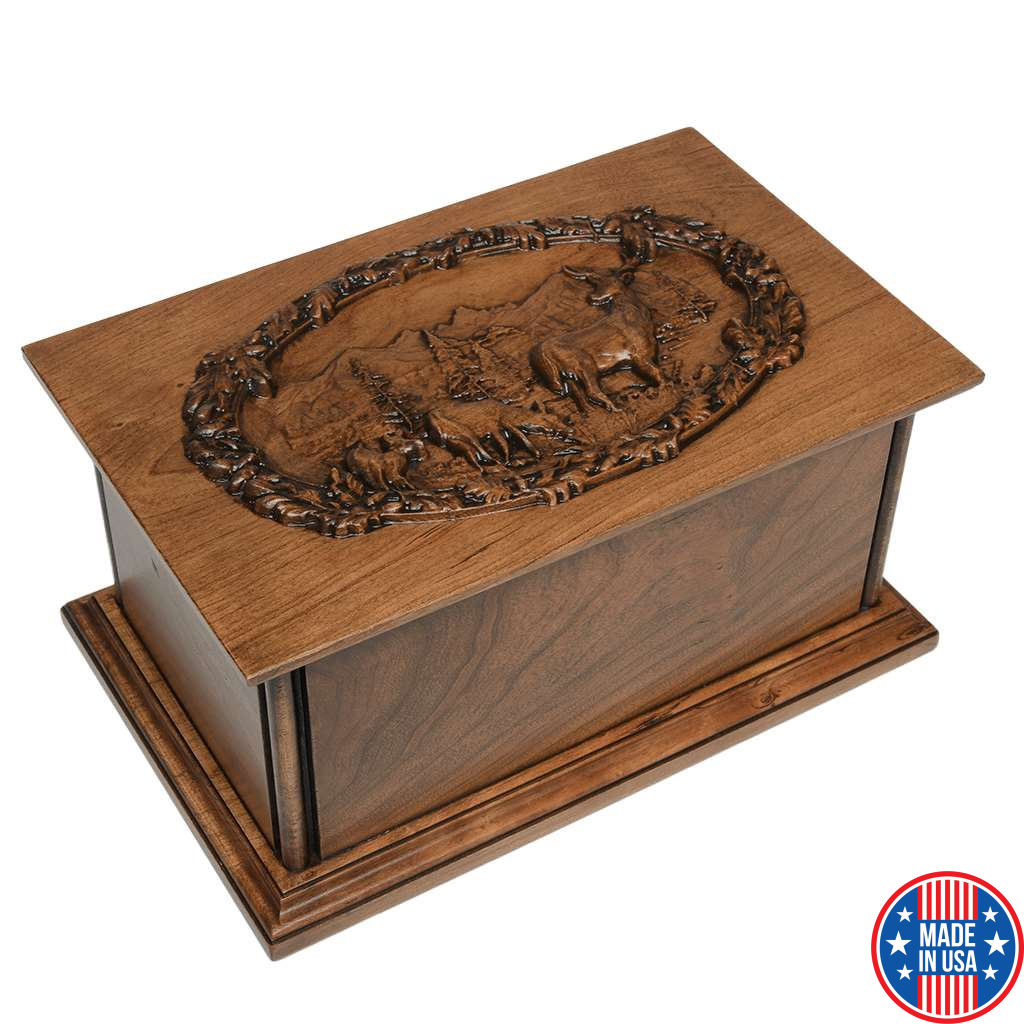 Adult Cherry Wood Handmade Carved Urn | Bogati Urn Company